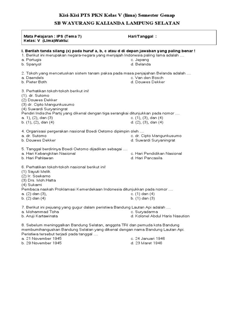 Soal Tematik Kelas 5 Tema 7 Mapel IPS | PDF | Perjalanan