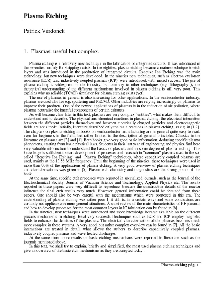 Plasma Etching: Patrick Verdonck | PDF