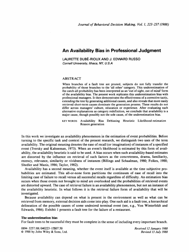 Dube-Rioux & Russo 1988 (Debiasing Availability Bias) PDF | PDF | Estimator | Cognition