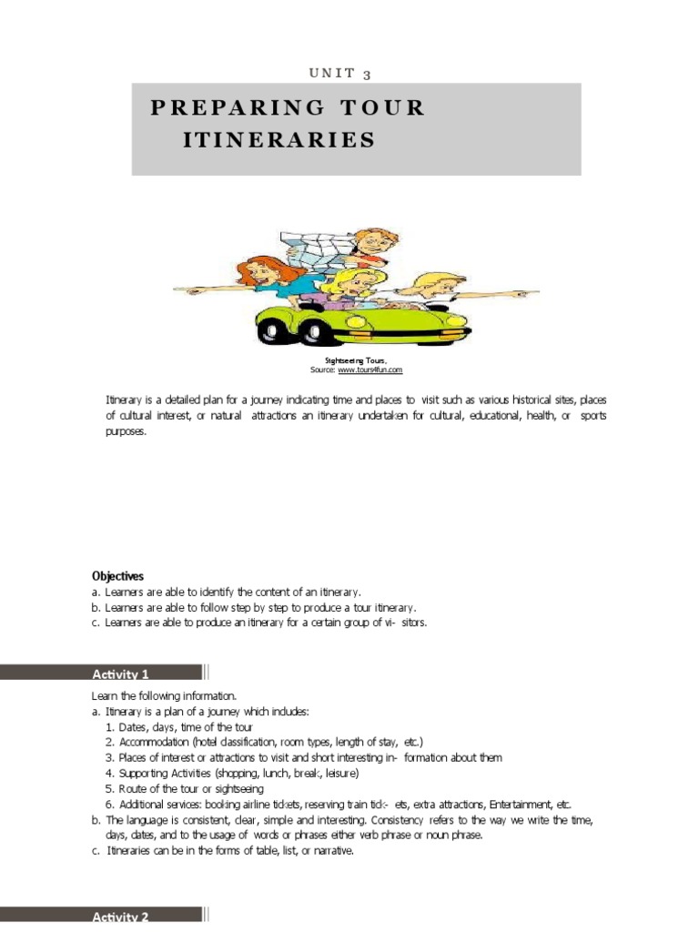 Tour Itinerary Planning Guide | PDF | Tourism | Meal