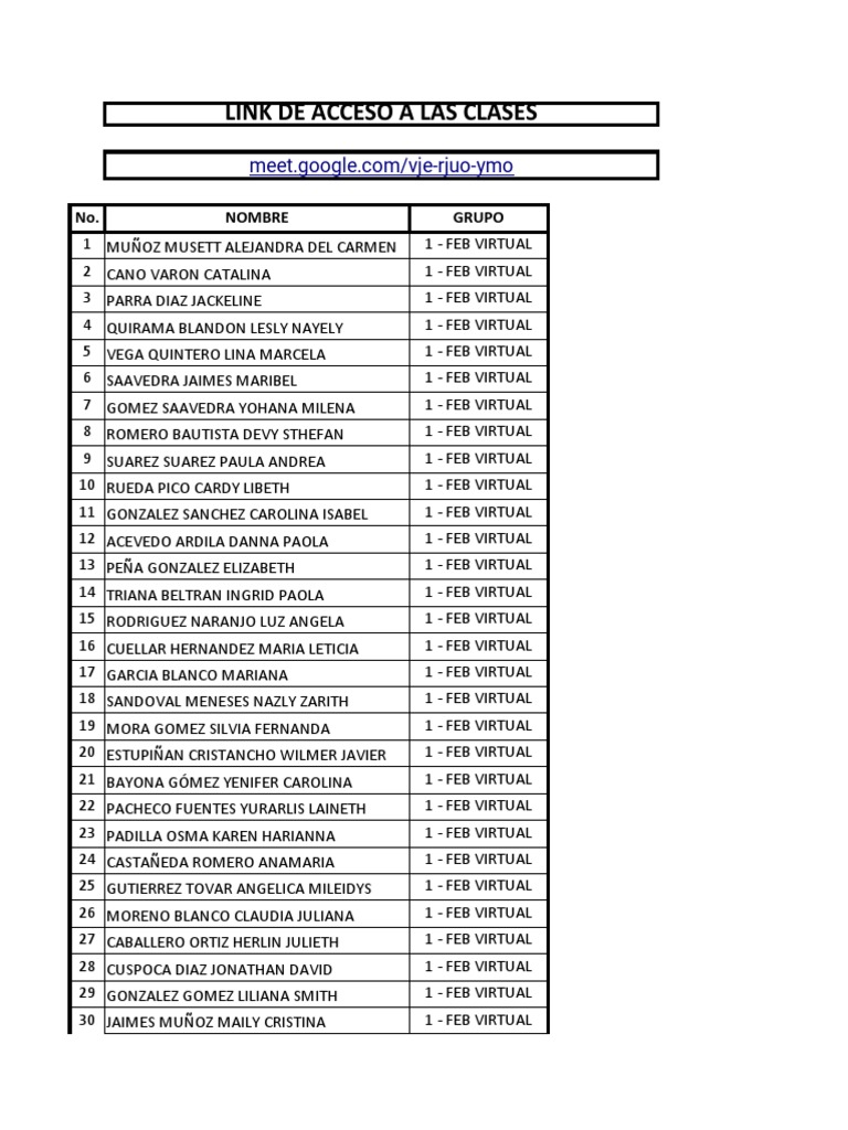 Enlaces de Clases Virtuales Febrero | PDF