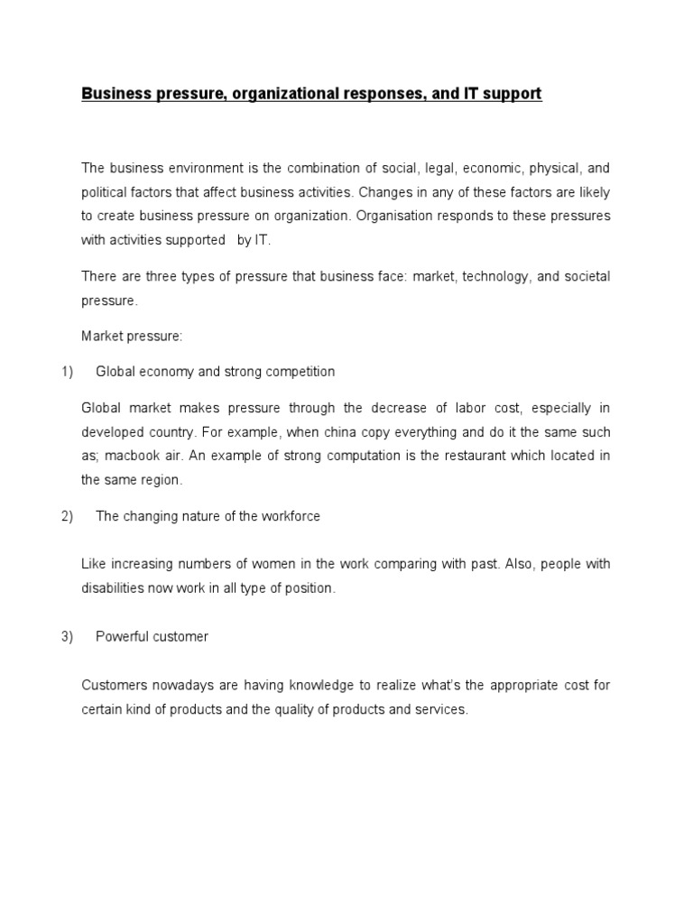 Navigating Business Pressures: Organizational Responses Supported by ...