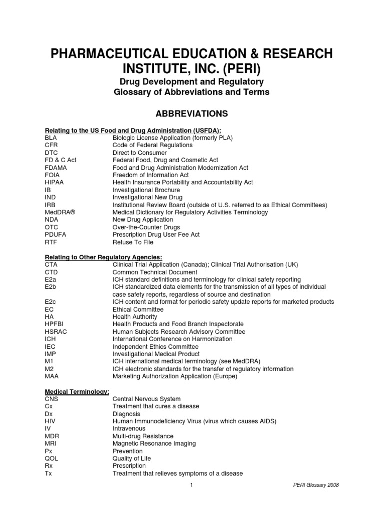 Drug Development and Regulatory Abbreviation Sheet | PDF | Phases Of ...