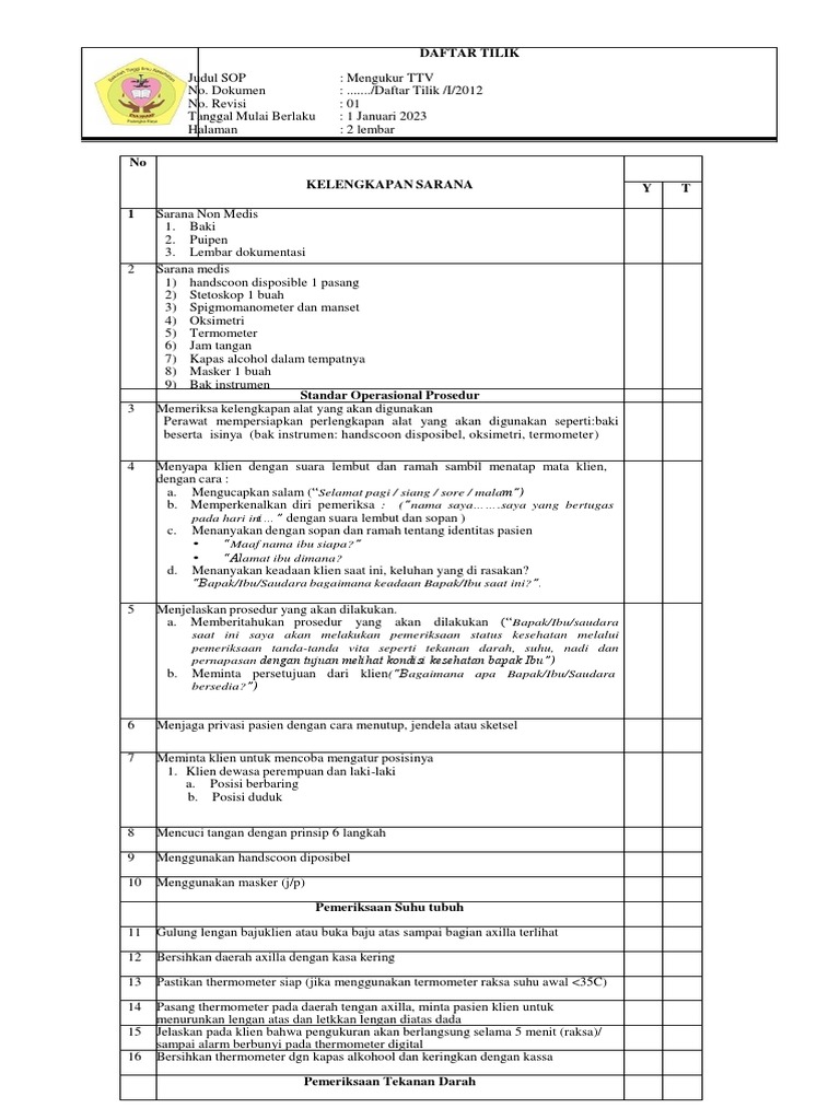 Daftar Tilik Mengukur TTV PDF | PDF