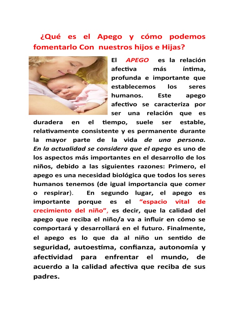 Qué Es El Apego y Cómo Podemos Fomentarlo 1 | PDF | Teoría de apego | Sicología