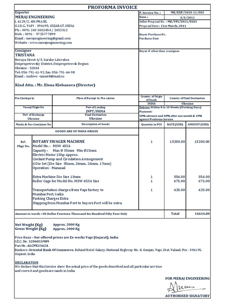 Revised Proforma Invoice | PDF | Accounting