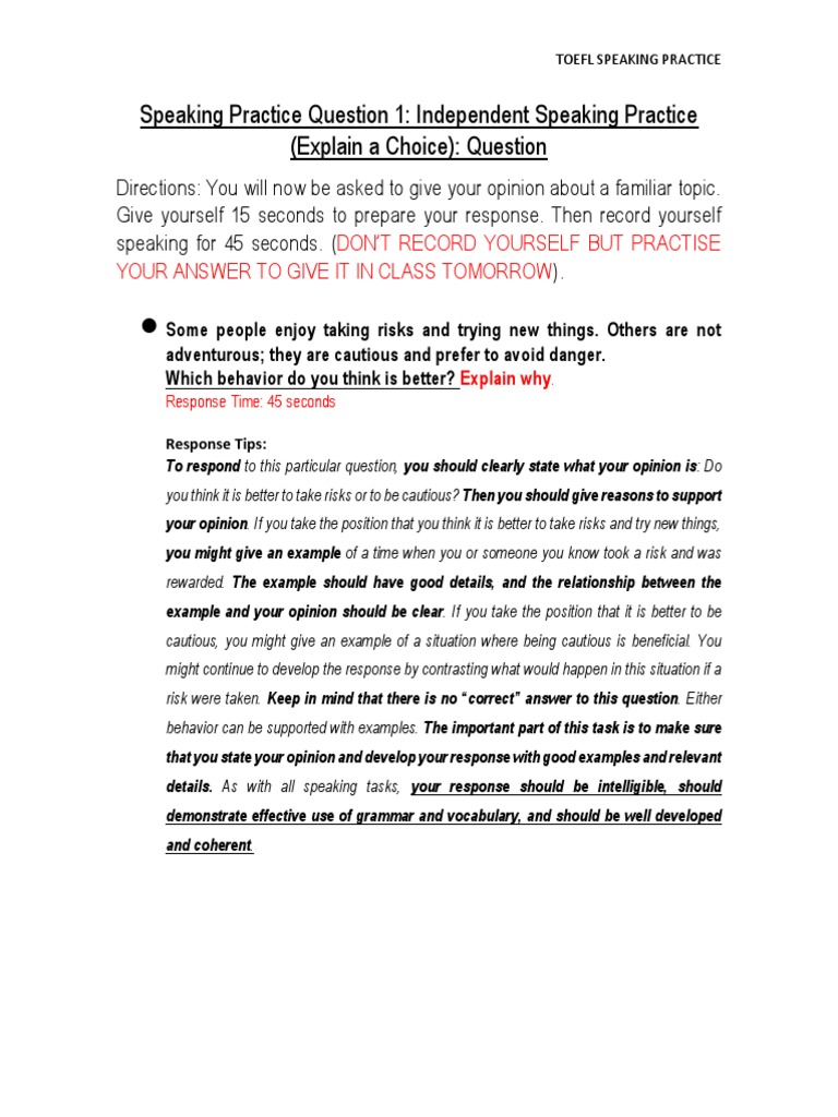 Speaking Practice 1 & 2 | PDF | Risk | Psychological Concepts