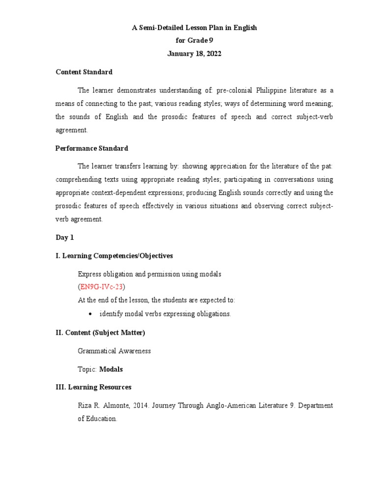 Semi Detailed Lesson Plan Edck6 Bse English 3 Group 2 | PDF | Verb | Whole Grain