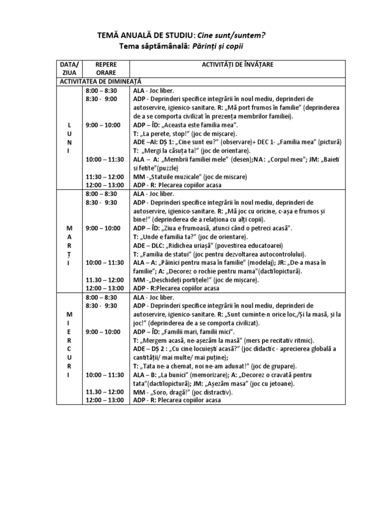 Planificare Saptamana 3 | PDF