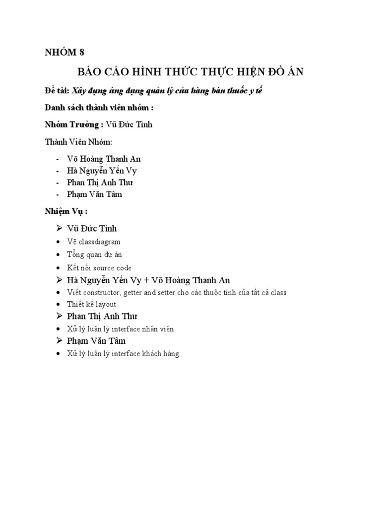 BÁO CÁO HÌNH THỨC THỰC HIỆN ĐỒ ÁN OOP | PDF