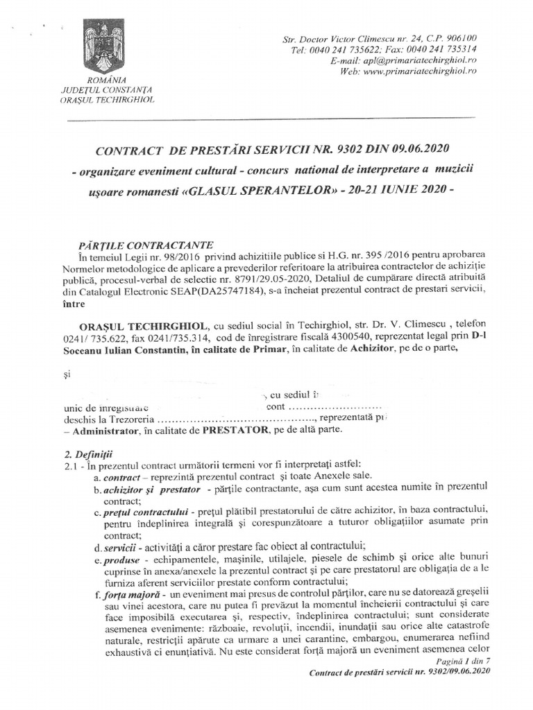 Contract Prestari Servicii Organizare Eveniment - Concurs National de ...