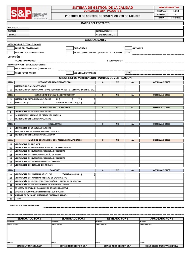 Protocolo de Control de Taludes | PDF