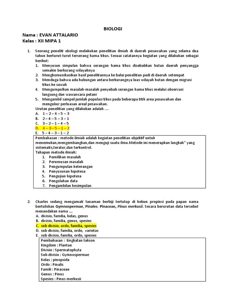 Tugas Bio XII MIPA 1 | PDF
