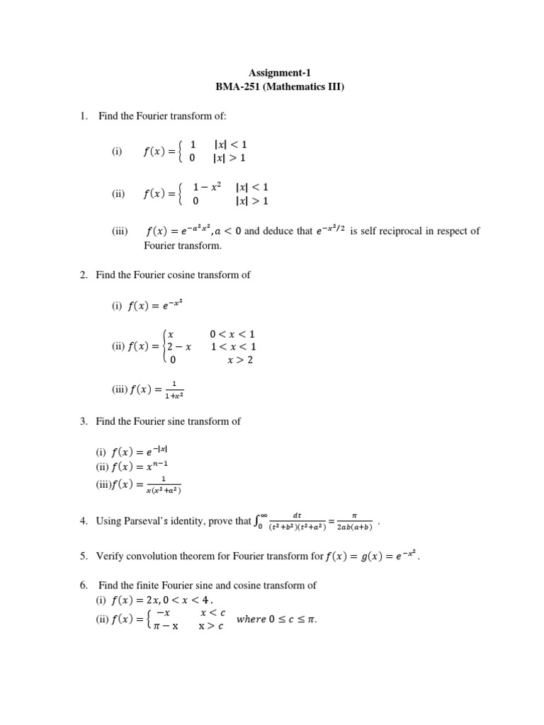 Assignment 1 - Maths III | PDF | Fourier Transform | Trigonometric Functions