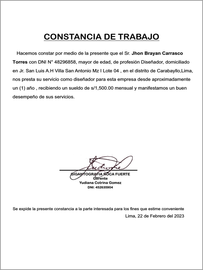 Constancia de Trabajo | PDF