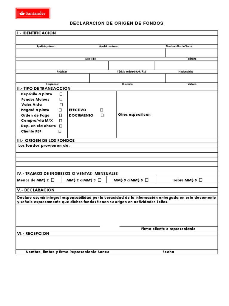 Declaracion Origen de Fondos | PDF