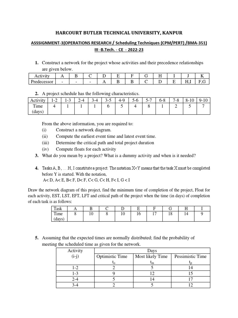 Assignment - OR (CPM, PERT) PDF | Download Free PDF | Systems Theory ... Assignment - OR (CPM, PERT) PDF | Download Free PDF | Systems Theory ...