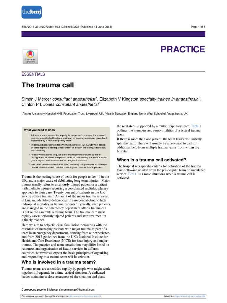 Essentials of the Trauma Call Process | PDF | Major Trauma | Traumatic ...