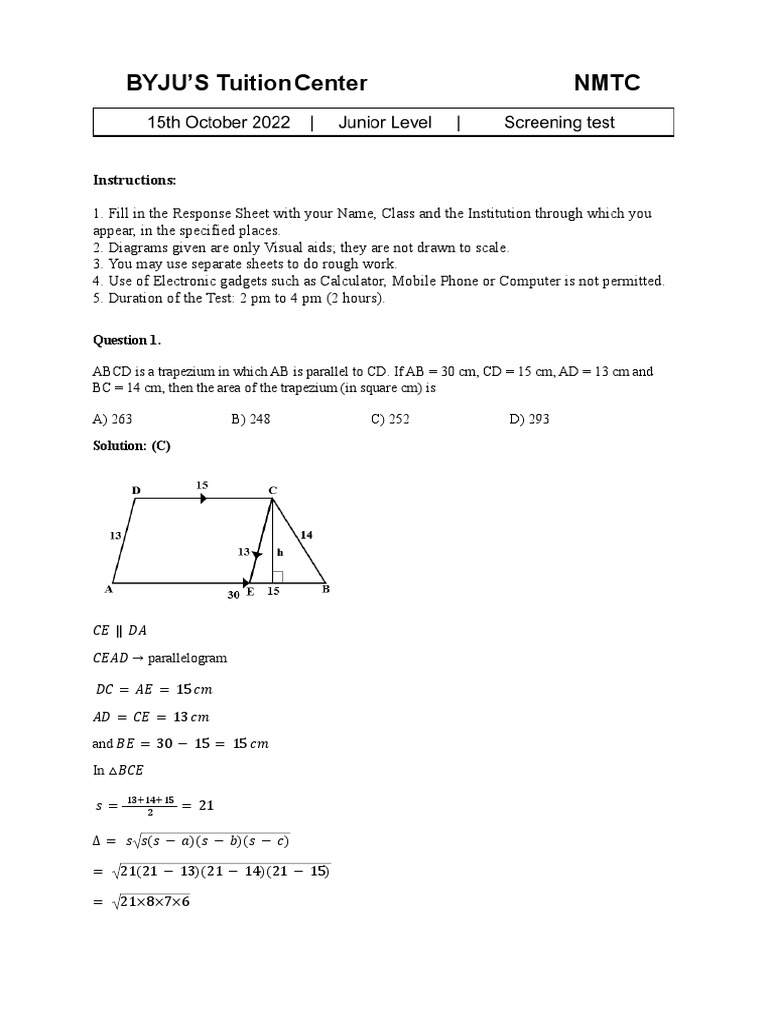 NMTC Junior 2022 Solutions | PDF | Numbers | Equations