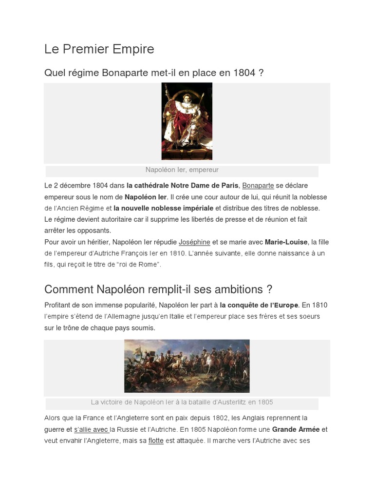 Napoléon Ier et l'Empire Français | PDF | Premier Empire français ...