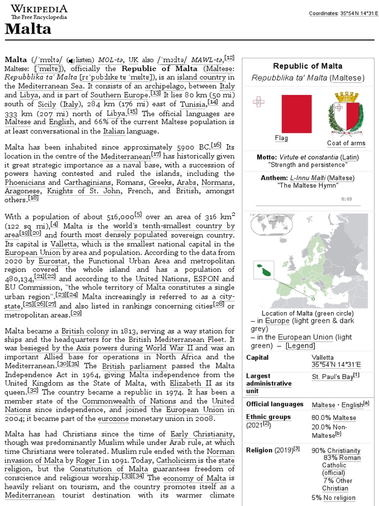 Malta - Wikipedia | PDF | Malta | Byzantine Empire
