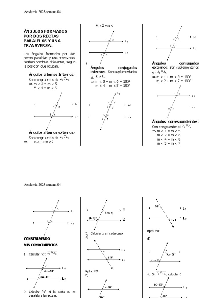 Ángulos formados por dos rectas paralelas y una transversal | PDF ...