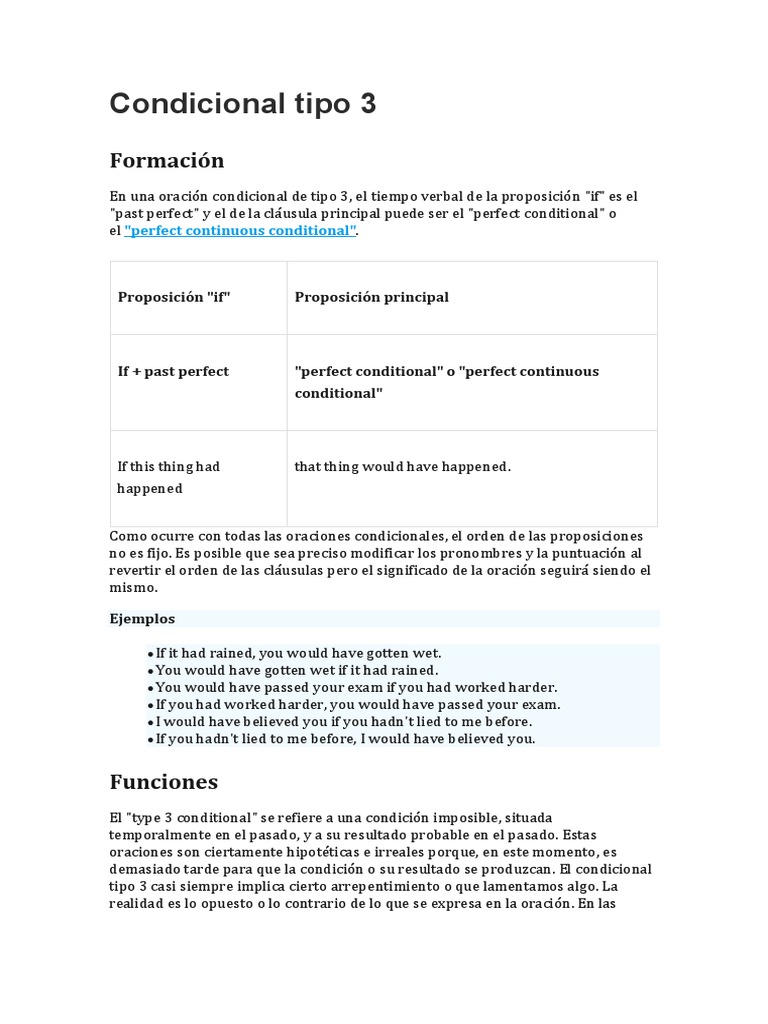 Condicional Tipo 3 | PDF | Oración (Lingüística) | Tipología Lingüística