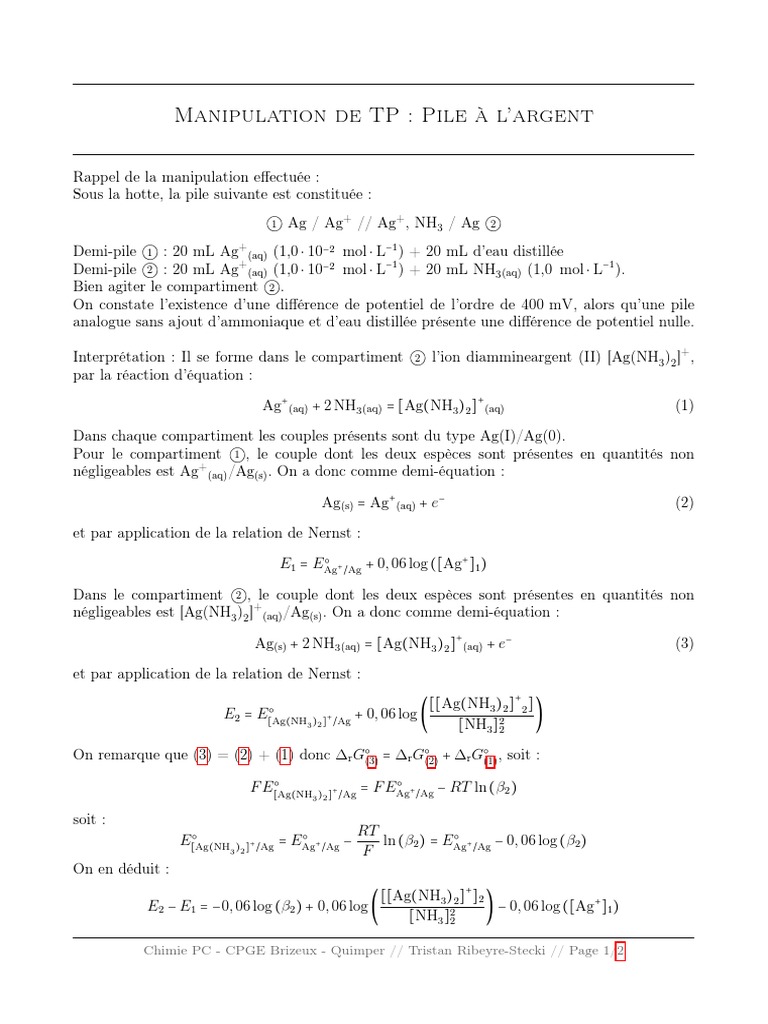 Aide tp1 | PDF | Substances chimiques | Physique appliquée et interdisciplinaire