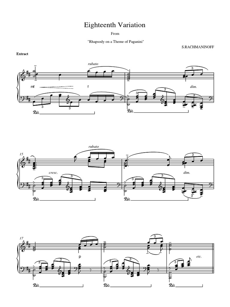 Rachmaninoff's Variation 18 Extract | PDF | Musical Compositions ...