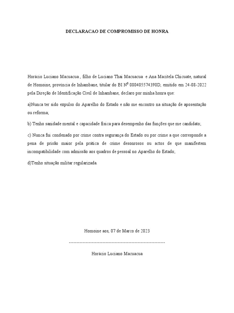 Declaracao Horacio | PDF
