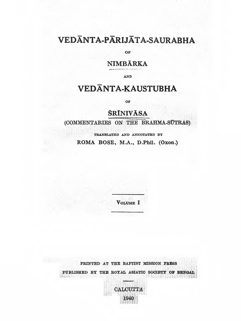 Vedanta-Sutra - Text - Commentary of Nimbarka and Srinivasa PDF | PDF | Brahman | Vedanta