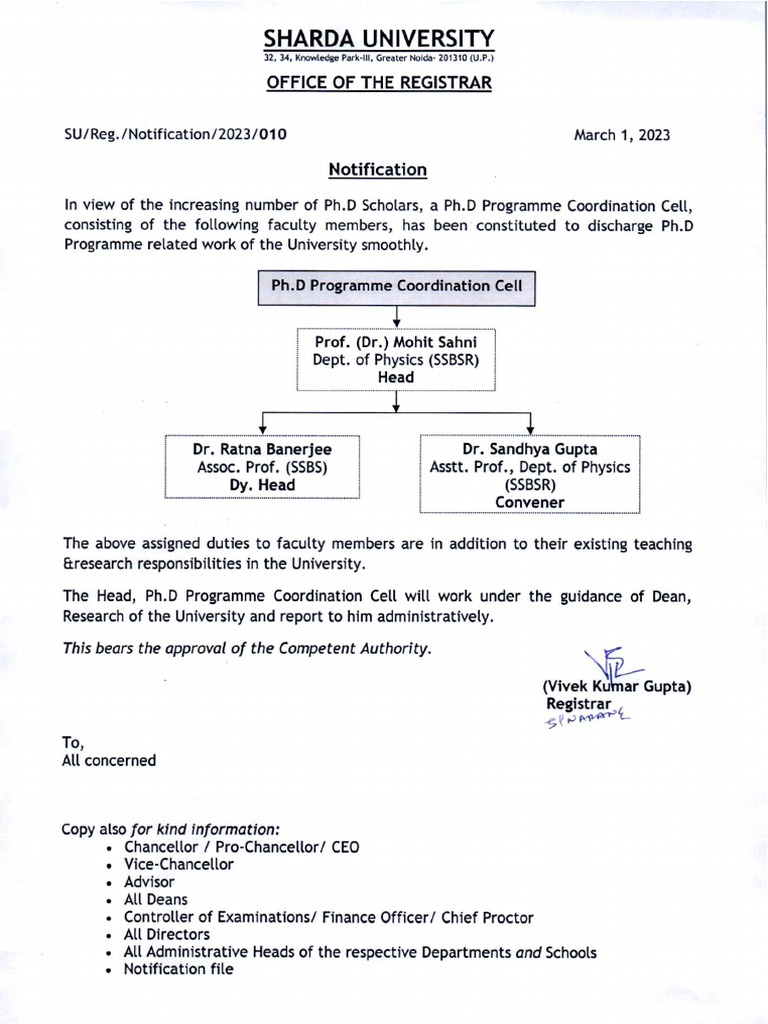 SU Reg Notification 2023 010 PH D Programme Coordination Cell DTD 01-03 ...