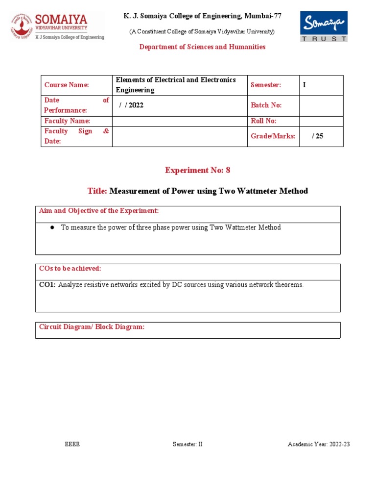 Expt 9 Power Measurement | PDF | Electrical Network | Electromagnetism