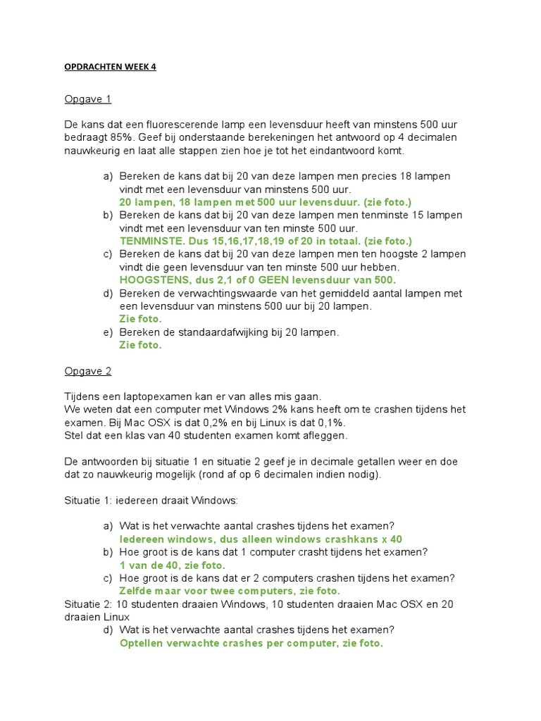 OPDRACHTEN WEEK 4 Benadering Opdrachten | PDF