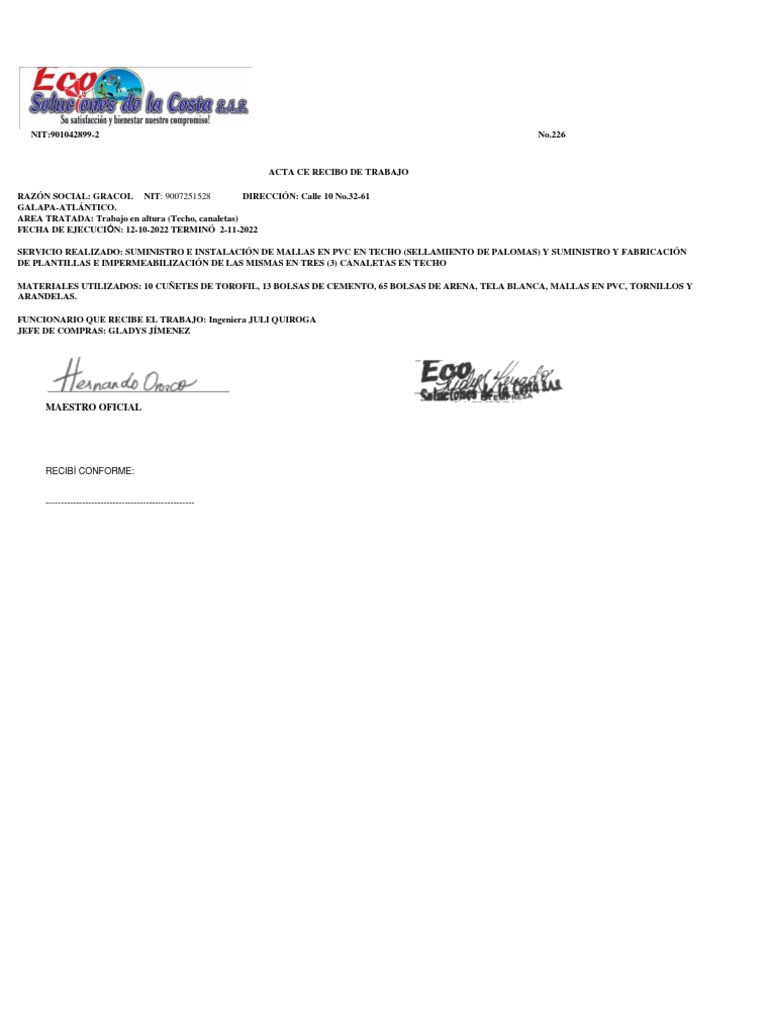 Acta de Recibido | PDF