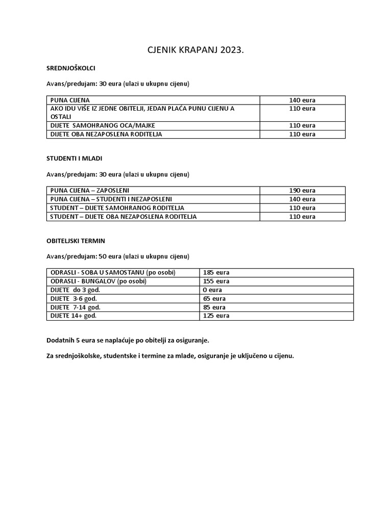 Cjenik Krapanj 2023 PDF | PDF