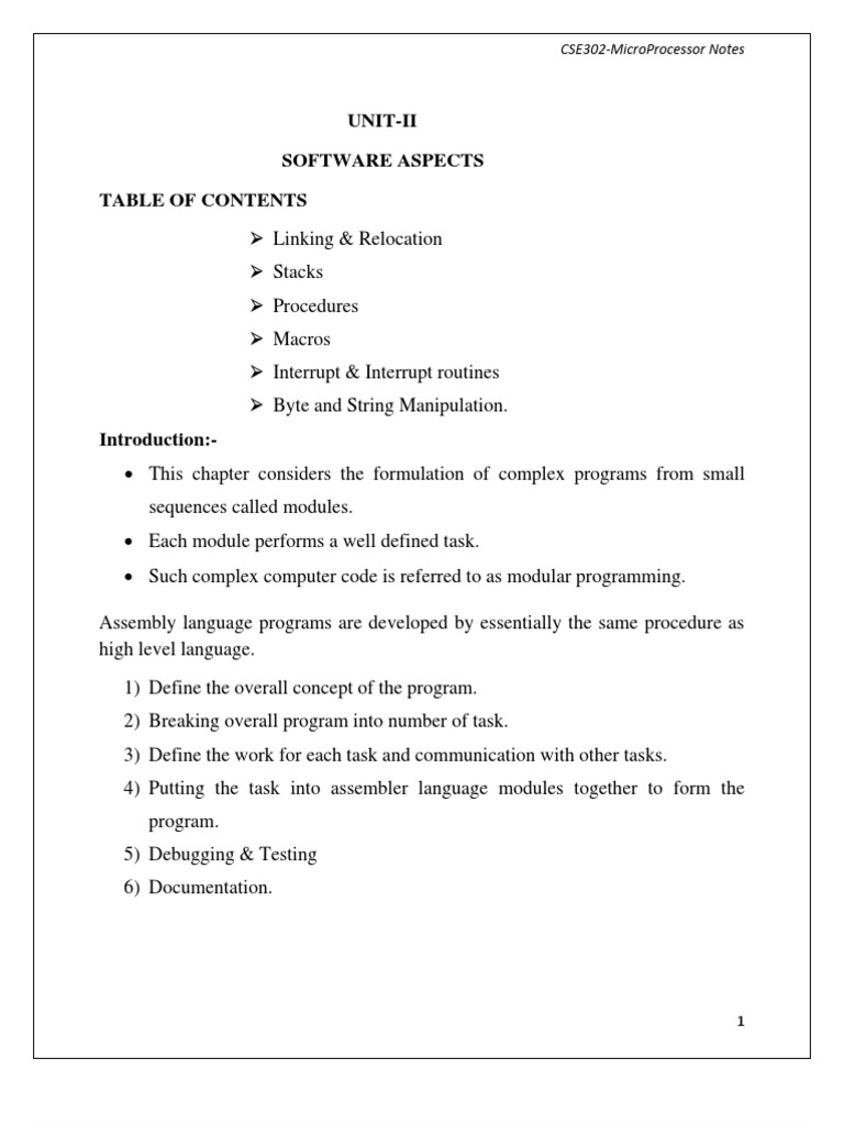 Unit-Ii Software Aspects: Cse302 Microprocessor Notes | PDF ...