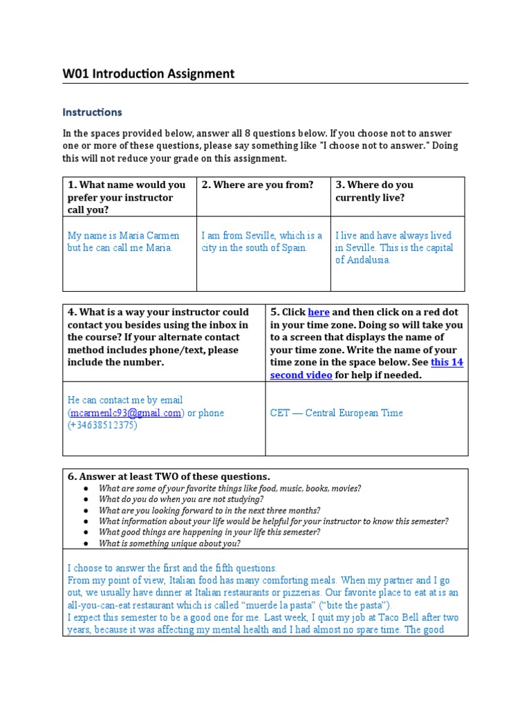 W01 Introduction Assignment | PDF