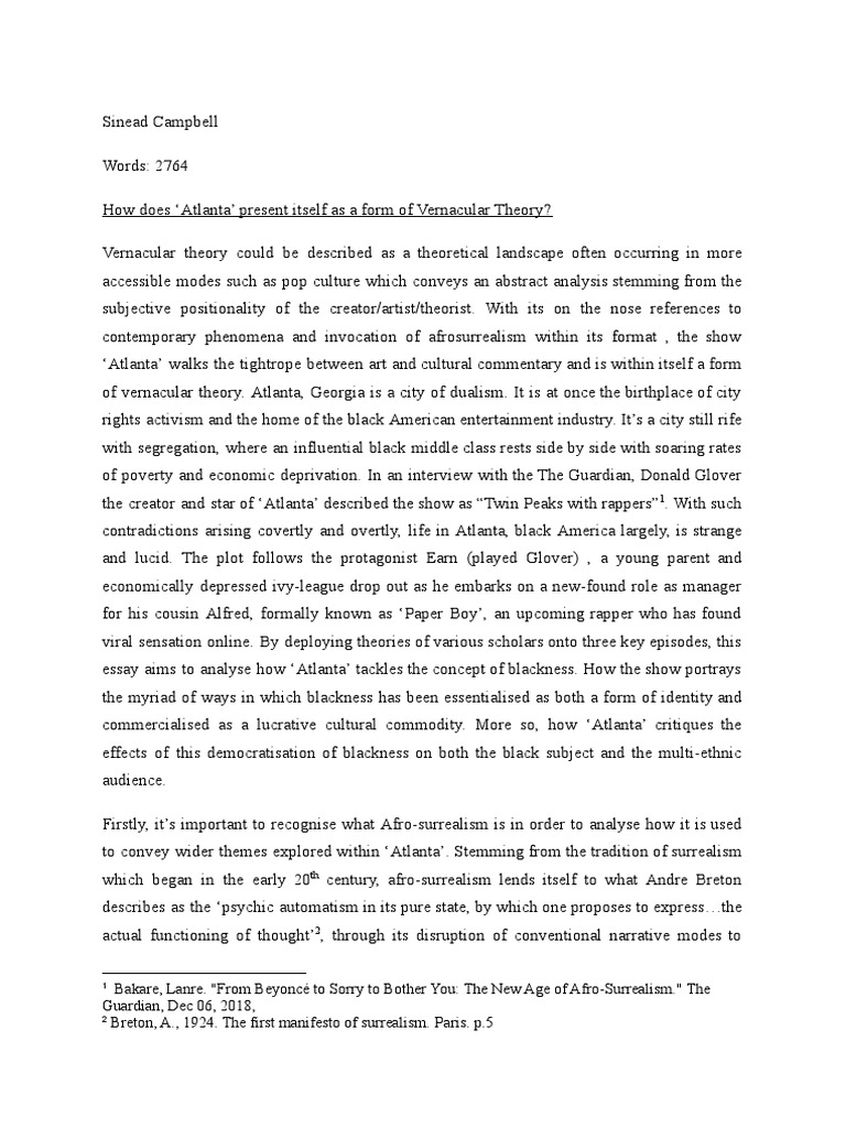 How Does 'Atlanta' Present Itself As A Form of Vernacular Theory | PDF