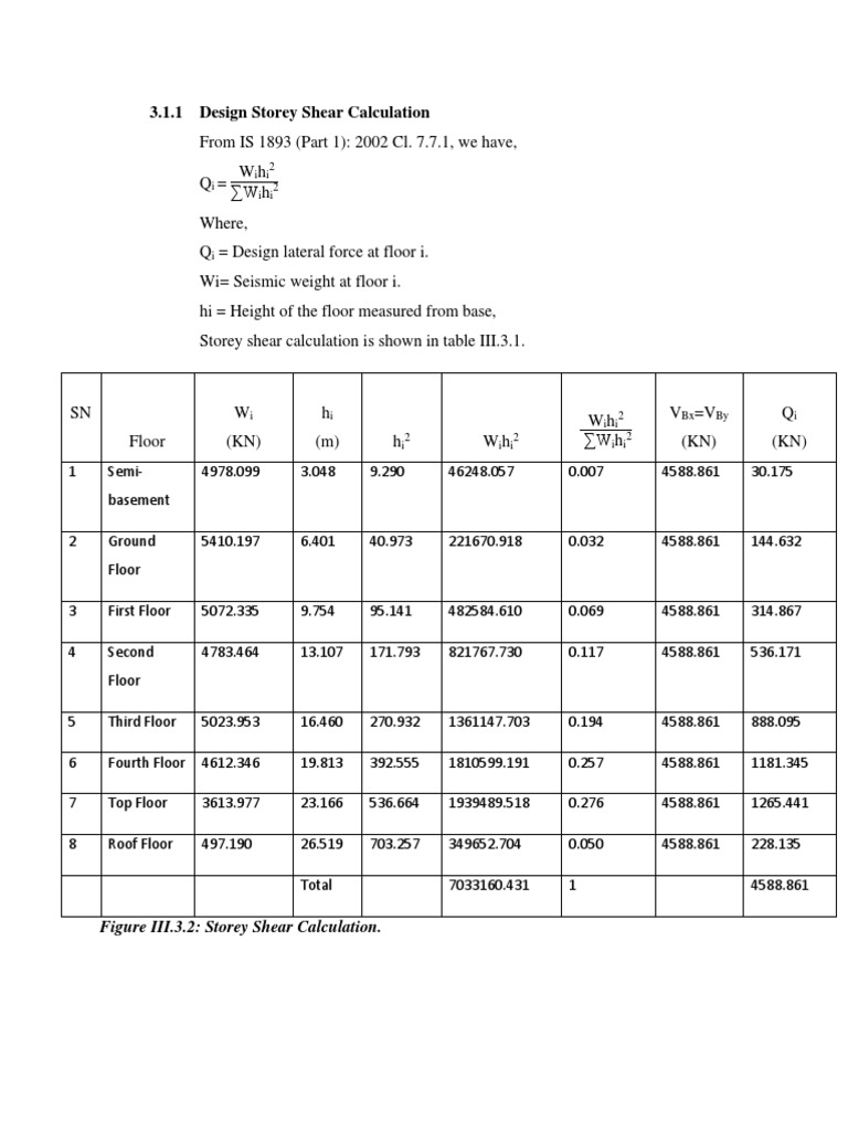 Design Storey Shear Calculation | PDF