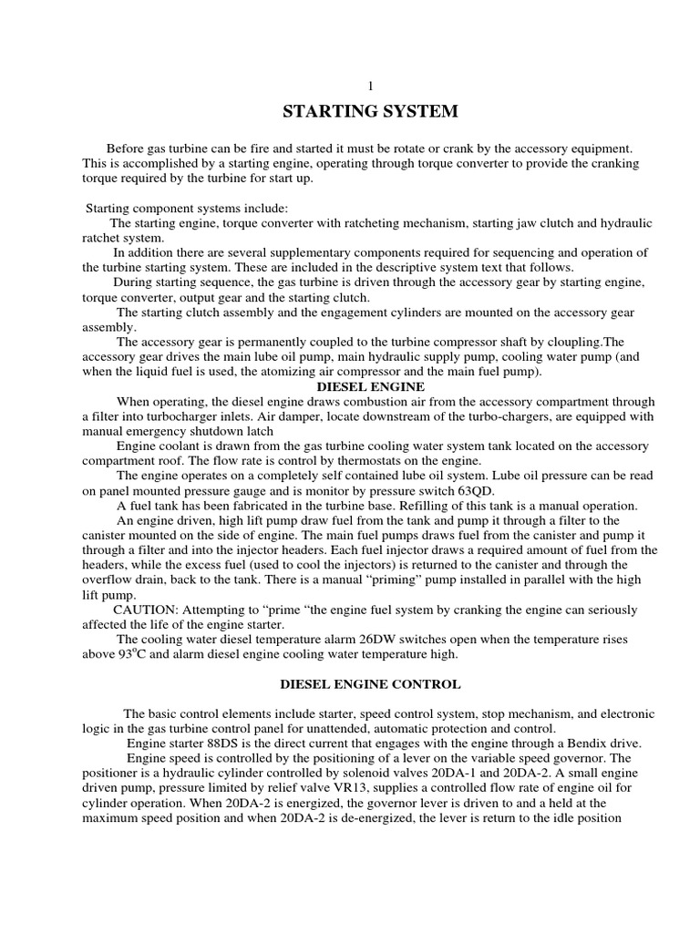 STARTING SYSTEM Diesel Engine System Description PDF | PDF | Pump | Engines