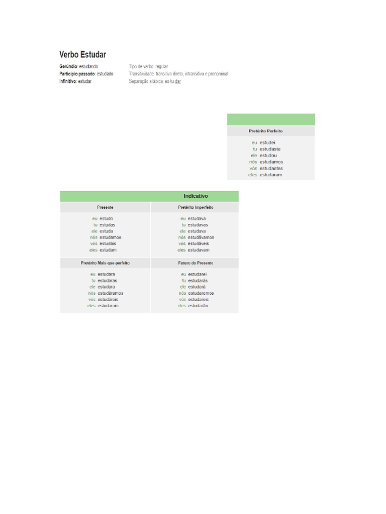 Verbo Estudar - Ler - Ir | PDF