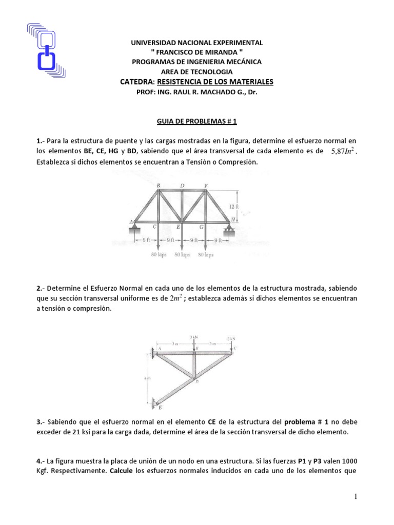 GUIA DE PROBLEMAS PROPUESTOS # 1- ESFUERZO SIMPLE | PDF | Materiales | Ciencias fisicas