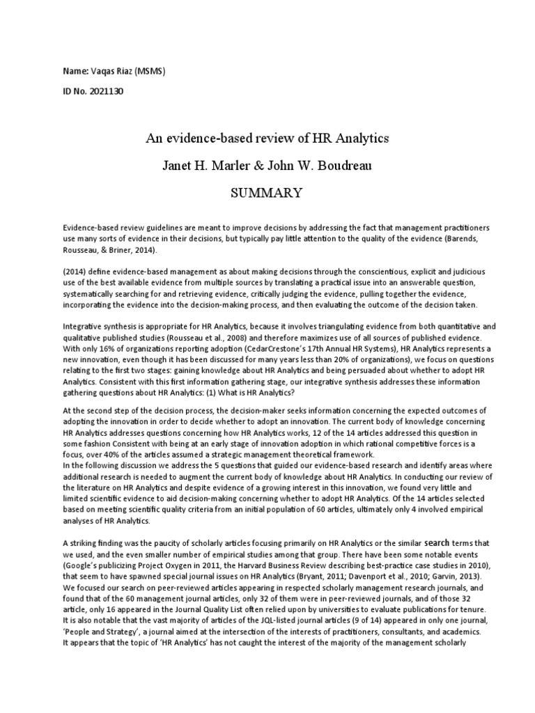 An Evidence-Based Review of HR Analytics Janet H. Marler & John W ...