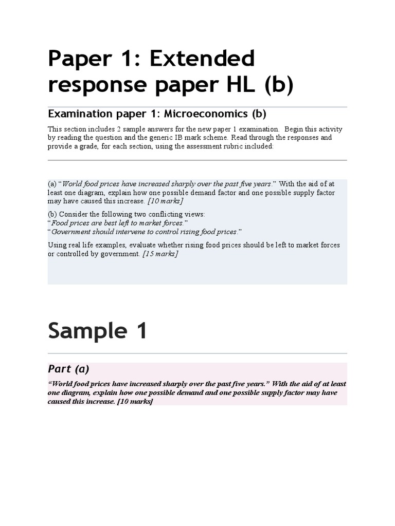 Paper 1 Micro Economics Extended Response Paper | PDF | Supply ...