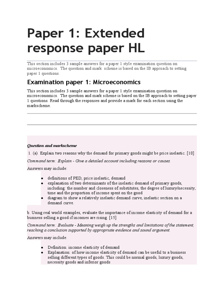 Paper 1 Extended Response Paper HL ( | PDF | Price Elasticity Of Demand ...