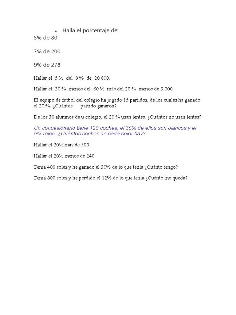 Halla El Porcentaje Primaria | PDF