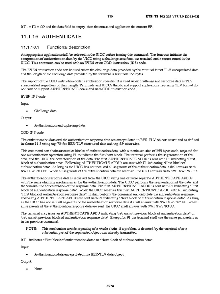 Detailed Functional Description and Command Parameters of the AUTHENTICATE Command for ...