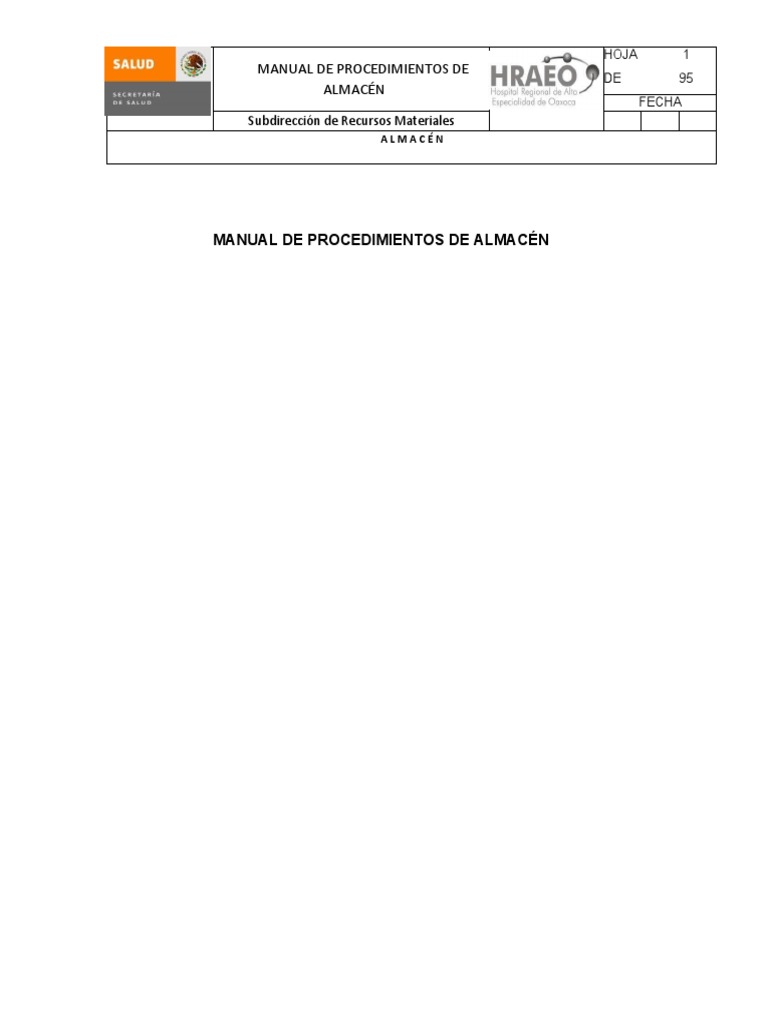 Manual-De-Procedimientos-De-Almacen CASA | PDF | Hospital | Regulación Manual-De-Procedimientos-De-Almacen CASA | PDF | Hospital | Regulación