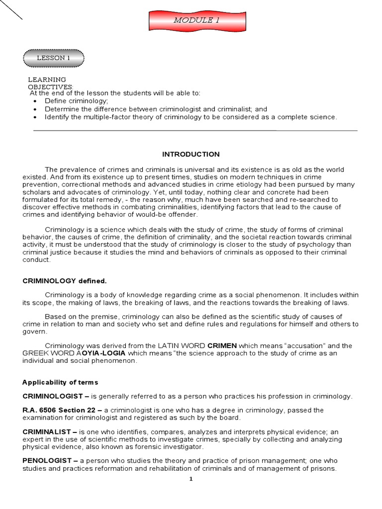 Module in Intro To Criminology | PDF | Criminology | Forensic Science